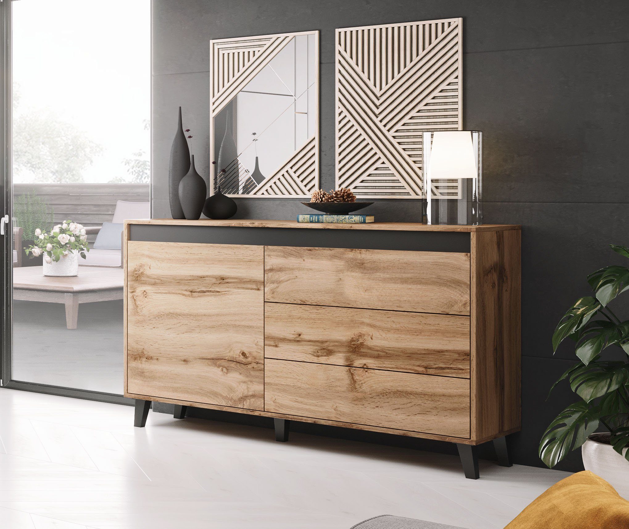 Domando Sideboard Sideboard Carovigno In Wotan Eiche Und Anthrazit 0