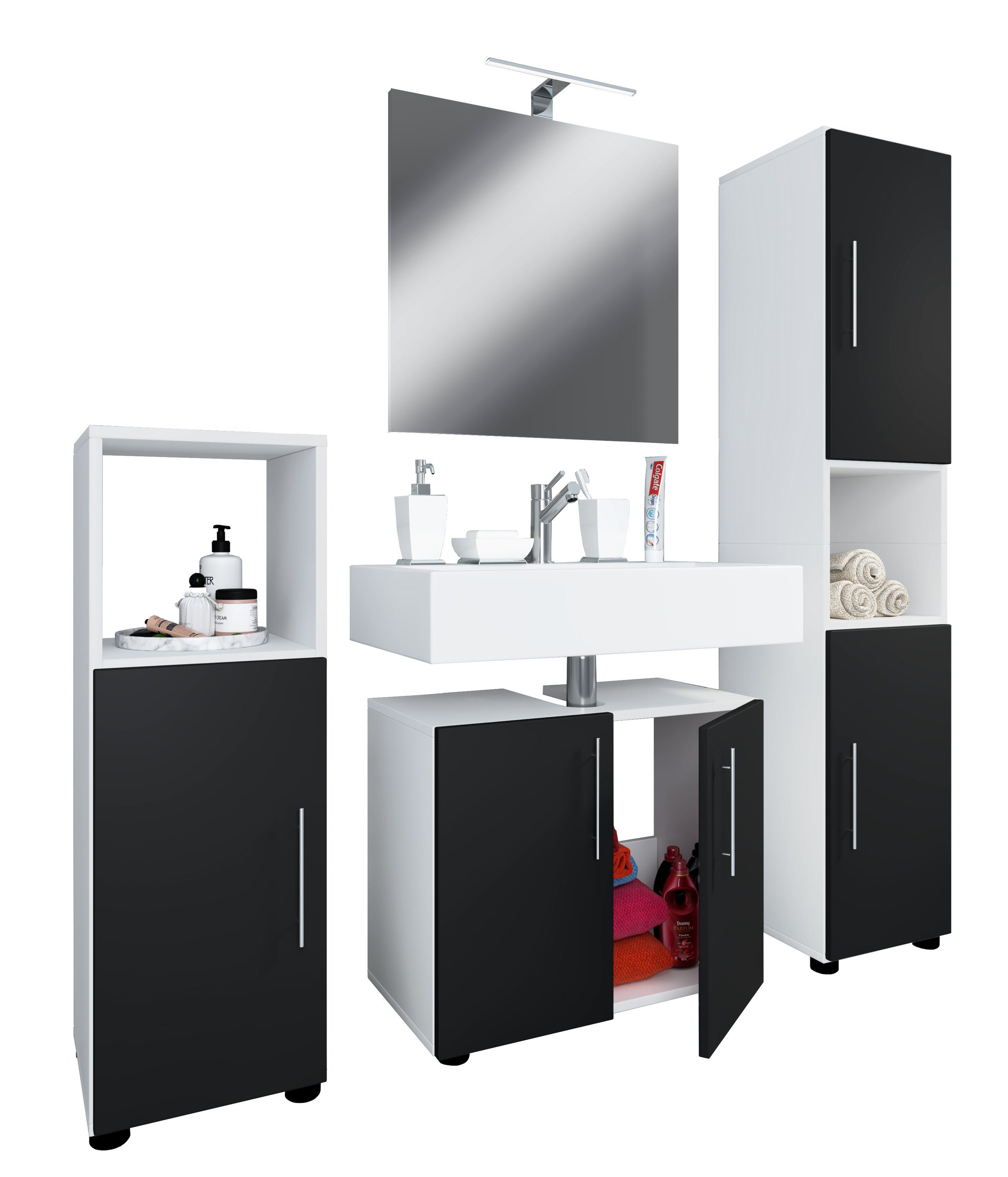 VCM Badmöbel-Set 4-tlg. Badmöbel Set Komplett Badschrank Flandu II ...