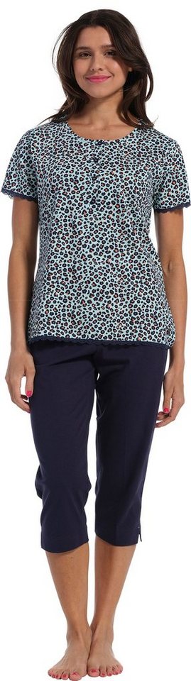 Rebelle Schlafanzug Damen Pyjama Caprihose Kurzer Arm 2 Tlg Modisches