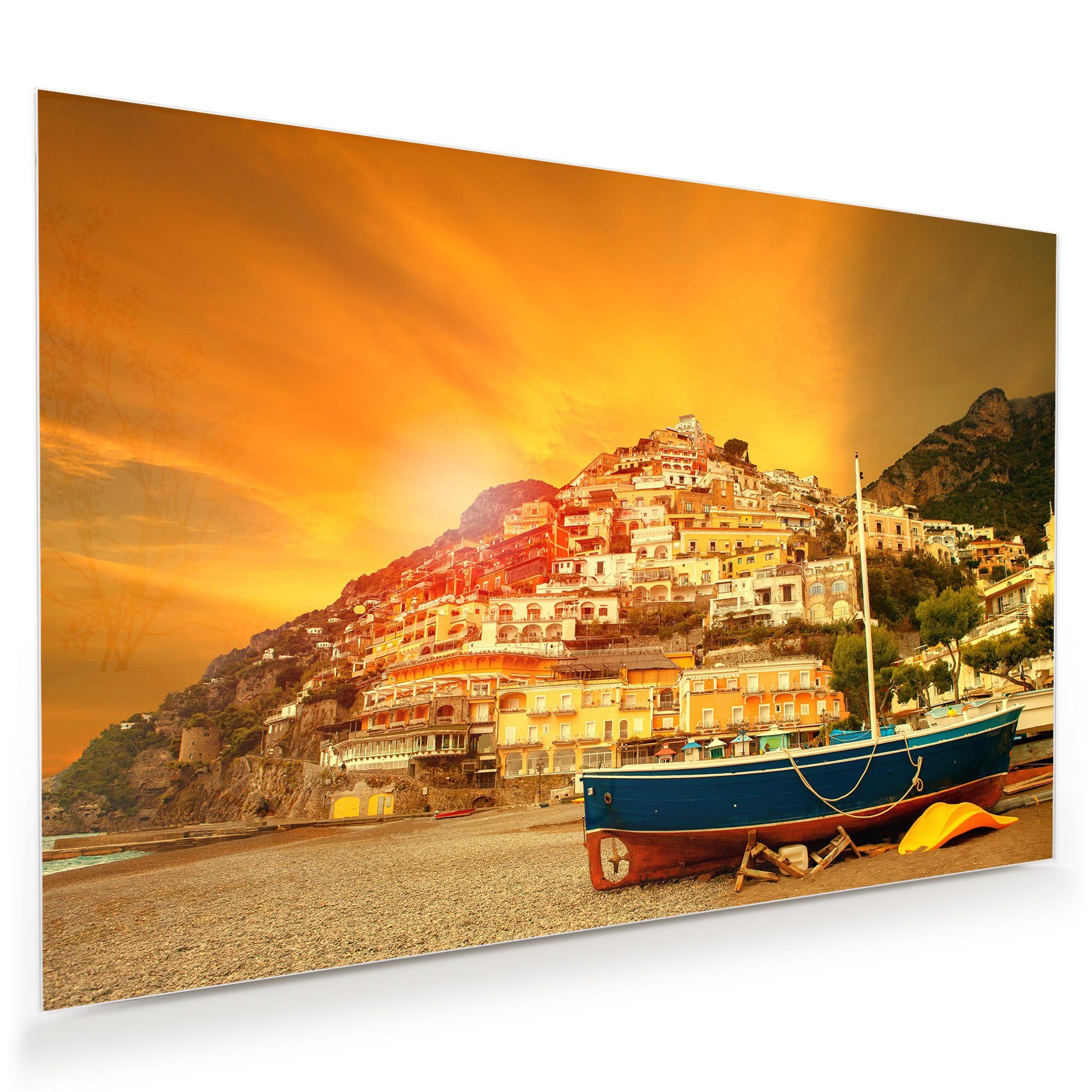 Primedeco Glasbild Wandbild Positano Süditalien Küste Mit Aufhängung