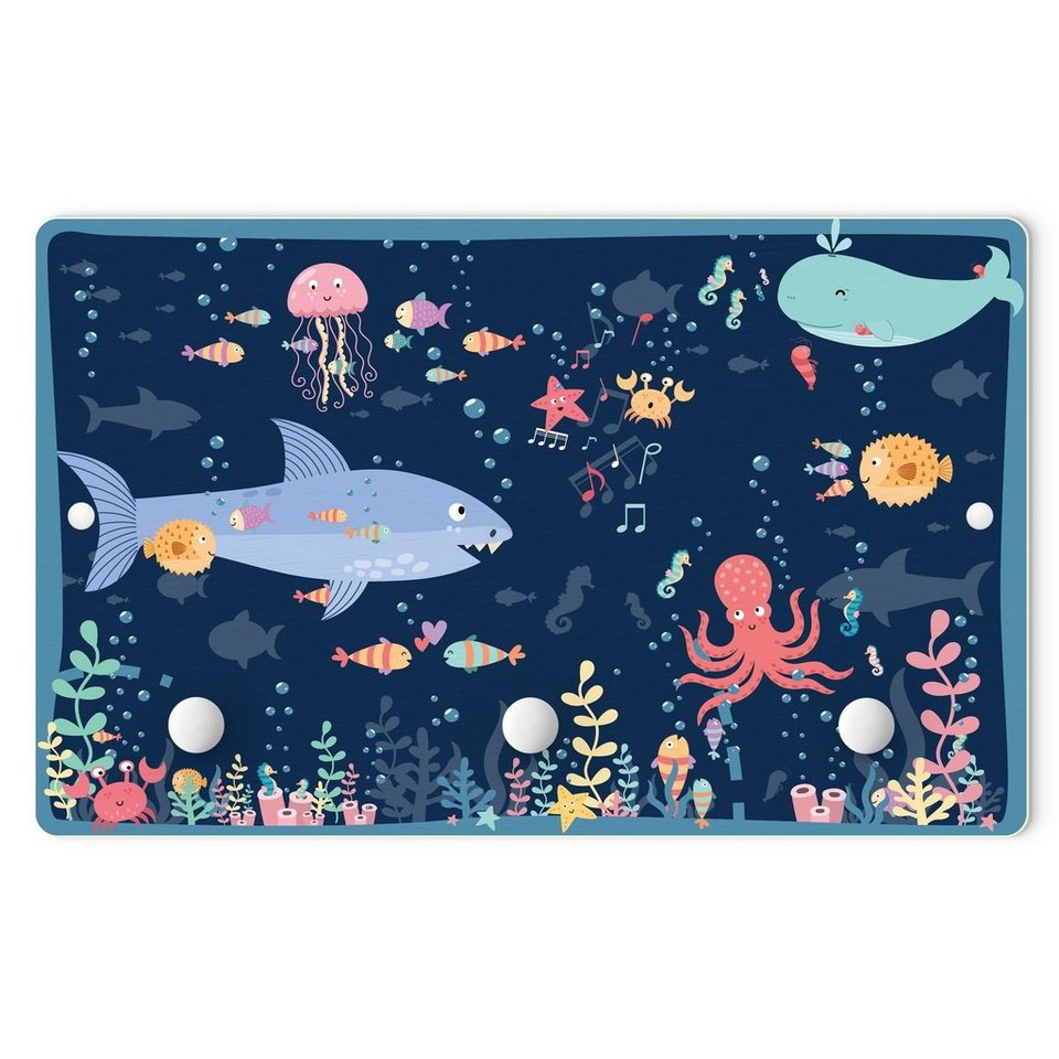 Bilderdepot24 Garderobenpaneel Bunt Illustration Tiere Unterwasser Auf
