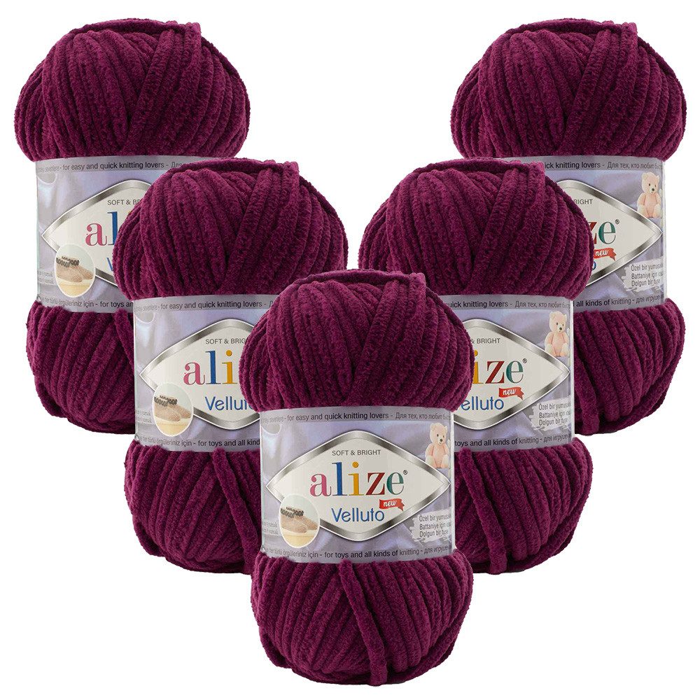 Alize 5 x ALIZE Velluto Häkelwolle, 68 m, Chenillegarn,Kuschelweich für ...
