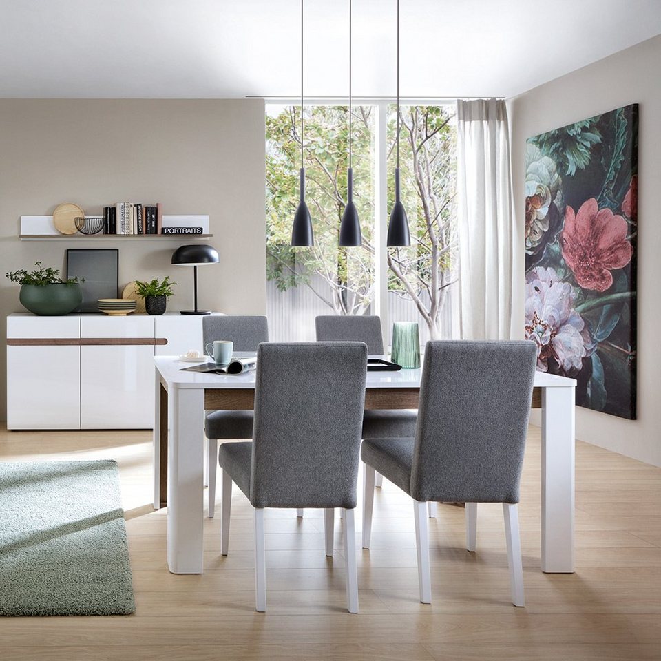 Lomadox Esszimmer Set Legnica 129 Spar Set 3 St Weiß Hochglanz Mit
