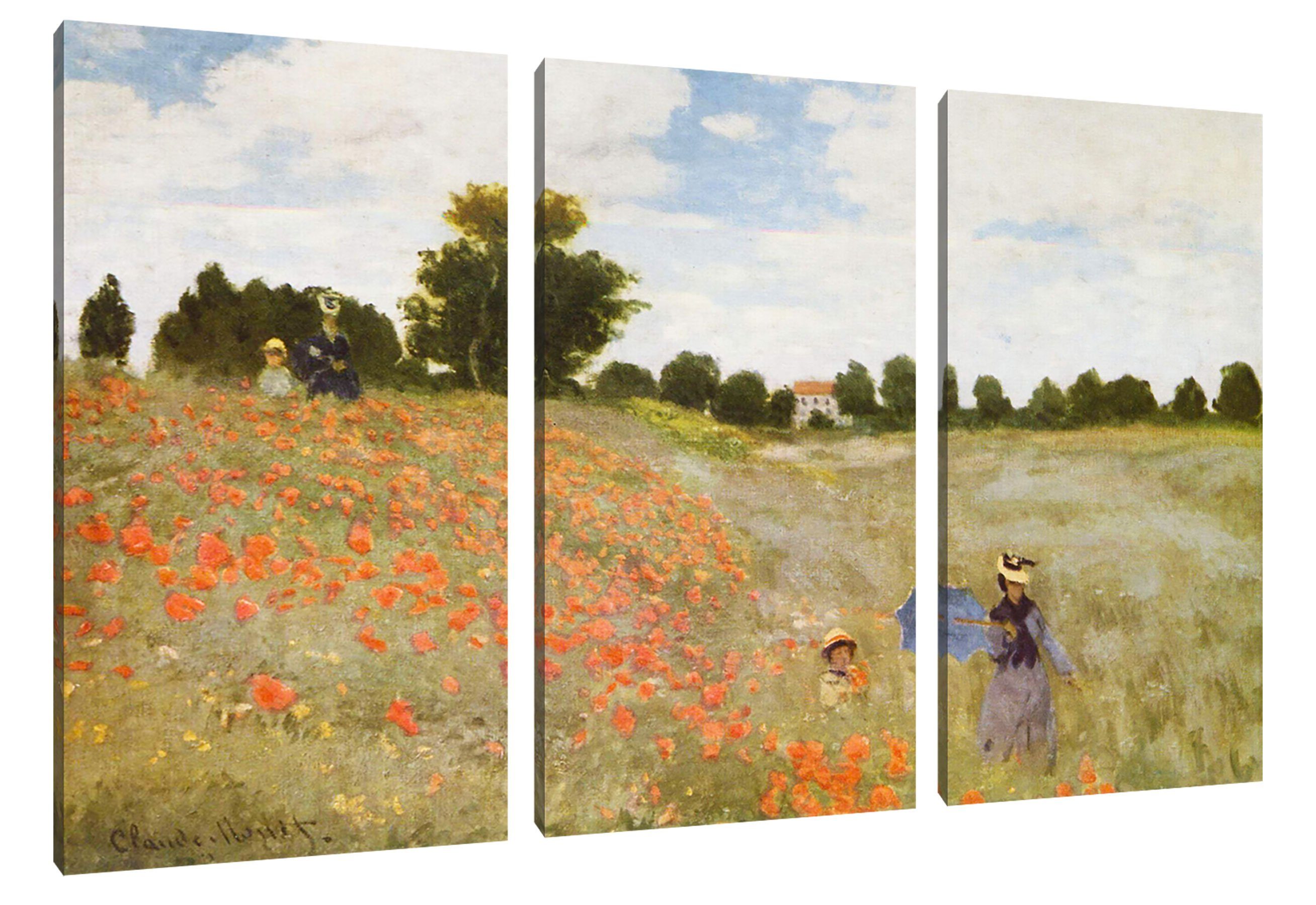 Pixxprint Leinwandbild Claude Monet - Mohnfeld II, Claude Monet - Mohnfeld II 3Teiler (120x80 ...