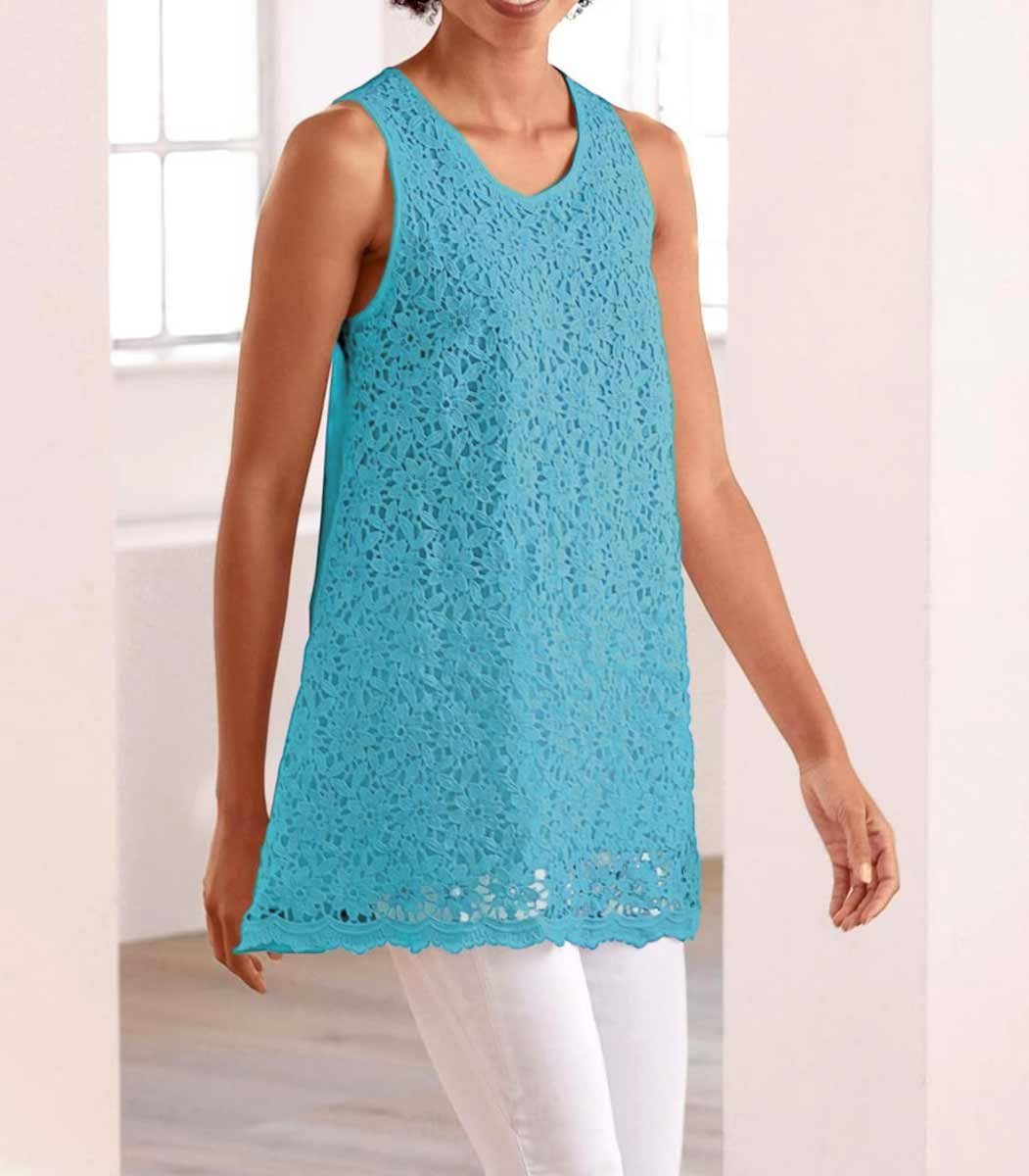 Heine Spitzenbluse Linea Tesini Damen Designer Spitzen Blusentop Türkis