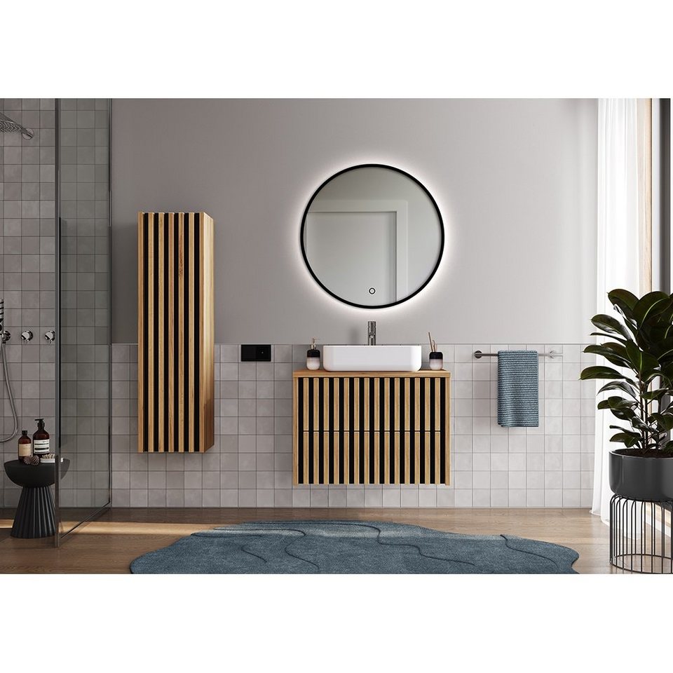 Lomadox Badmöbel Set Lucca 107 Spar Set 3 St In Eiche Nb Mit Led