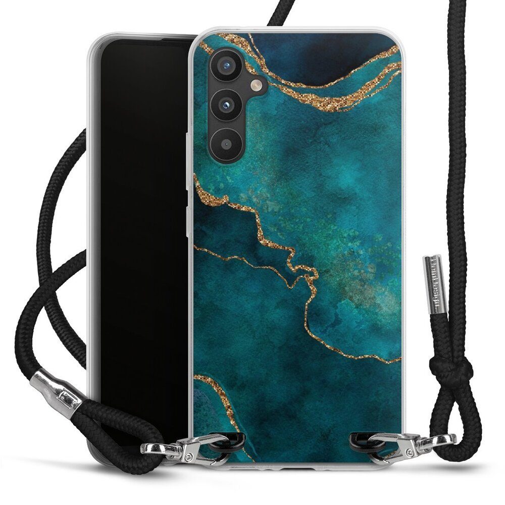 Deindesign Handyhülle Glitzer Look Marmor Kunst Gemstone Glamour Teal