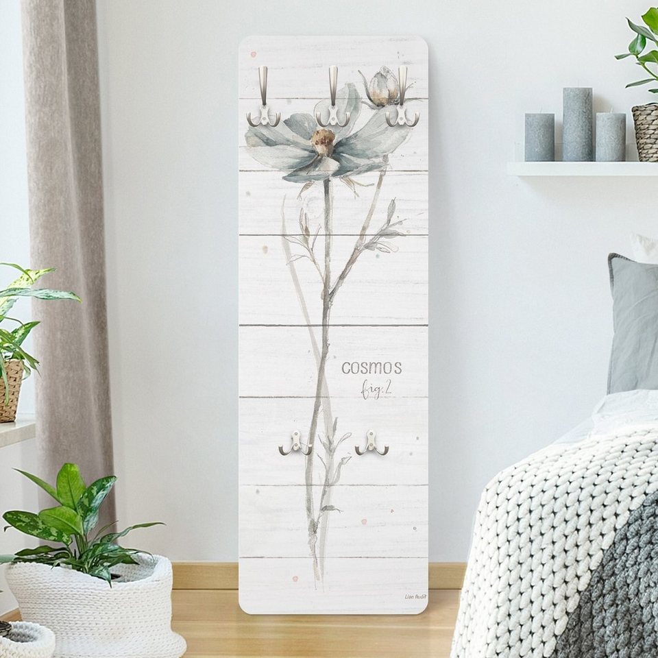 Bilderdepot24 Garderobenpaneel Beige Blumen Floral Holzoptik Kunst