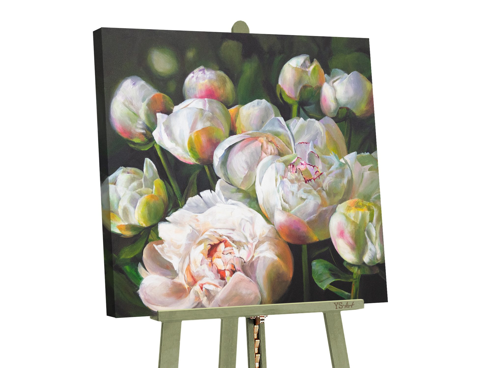 YS-Art Gemälde Wohlstand, Blumen, Blumen Leinwand Bild Handgemalt Pfingstrosen