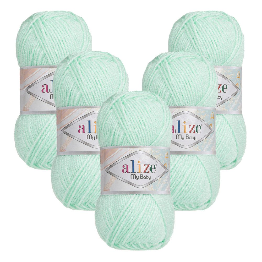 Alize 5 x ALIZE My Baby 19 Water Green Häkelwolle, 300 m, Handstrickgarn,Für Allergiker,Yarn