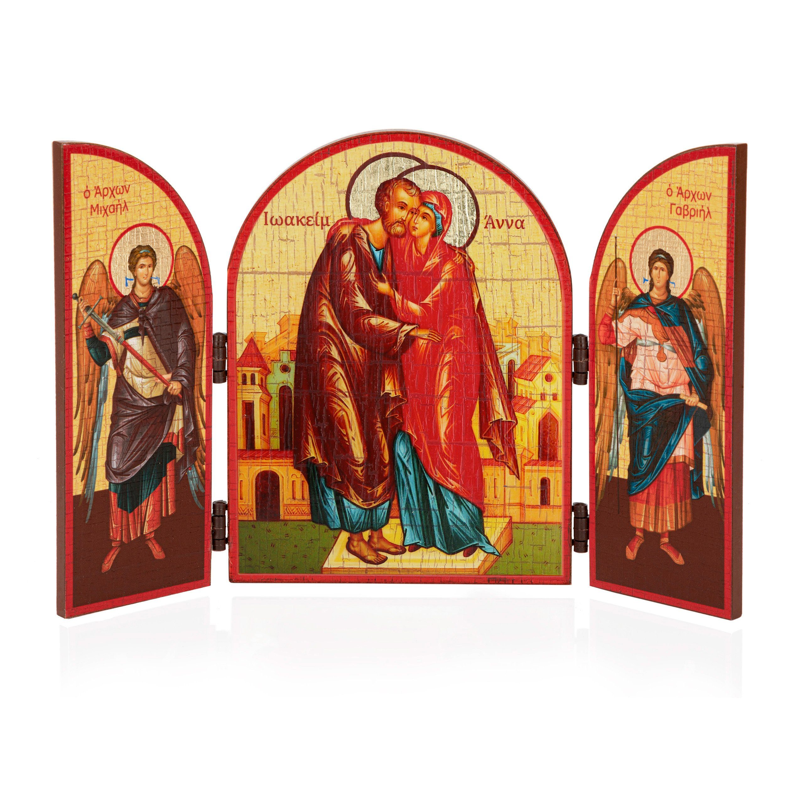 NKlaus Bild Heilige Joachim und Anna Ikone Triptychon Holz 25x16cm Christlich 1387, Religion