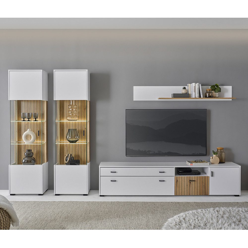 Lomadox Wohnwand Hunter 61 4 St 4 Tlg Wohnzimmer Set Weiß Matt