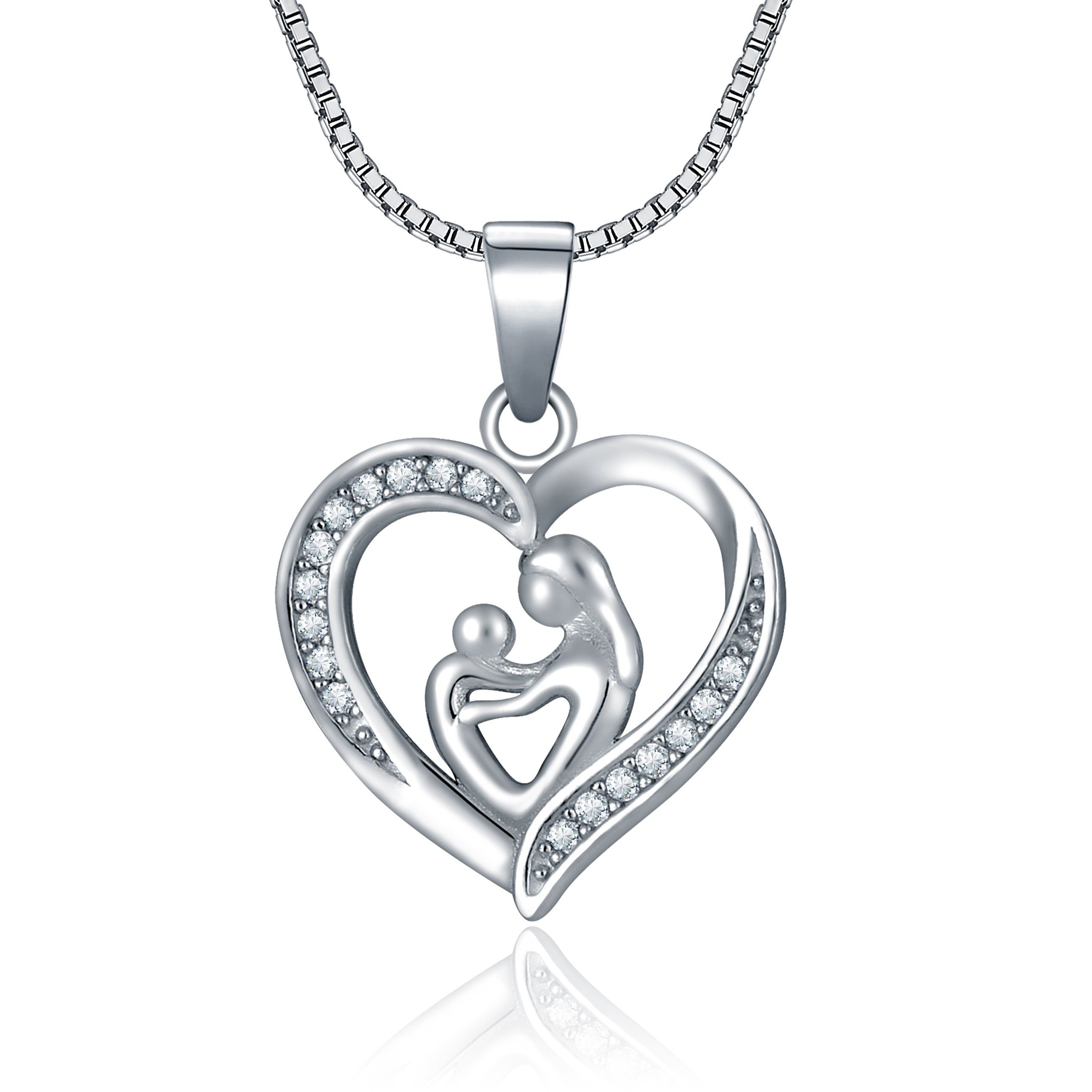 NAHLE Kette mit Anhänger Mutter Kind Silber Herz Kette Geburt Halskette (2-tlg., inkl ...