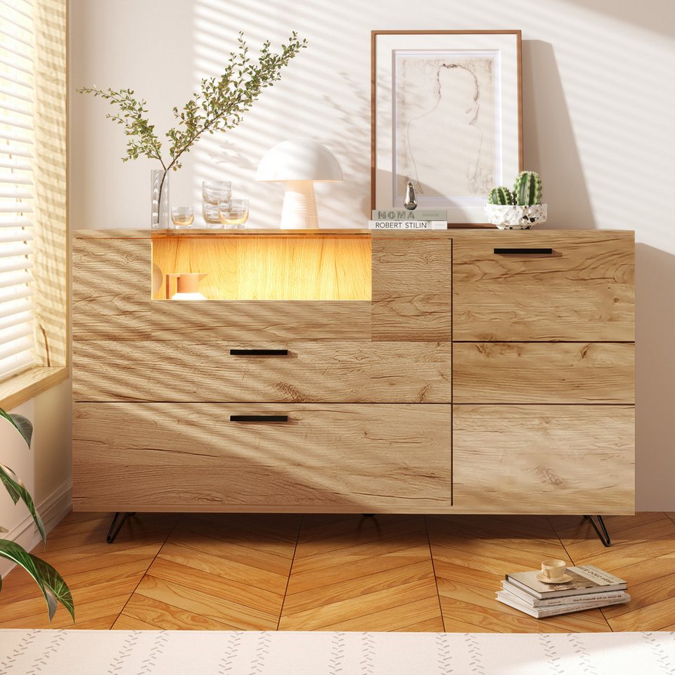 Klam Home Sideboard Kommode 2 Schubladen 1 Glastür Und 1 Spezial Zugtür