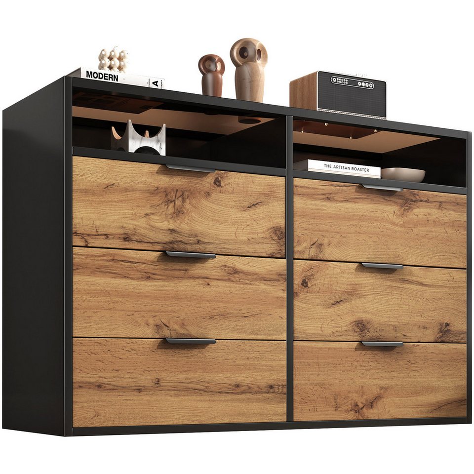 Yorbay Sideboard Kommode Aus Bernstein Glas Mit 6 Schubladen 2
