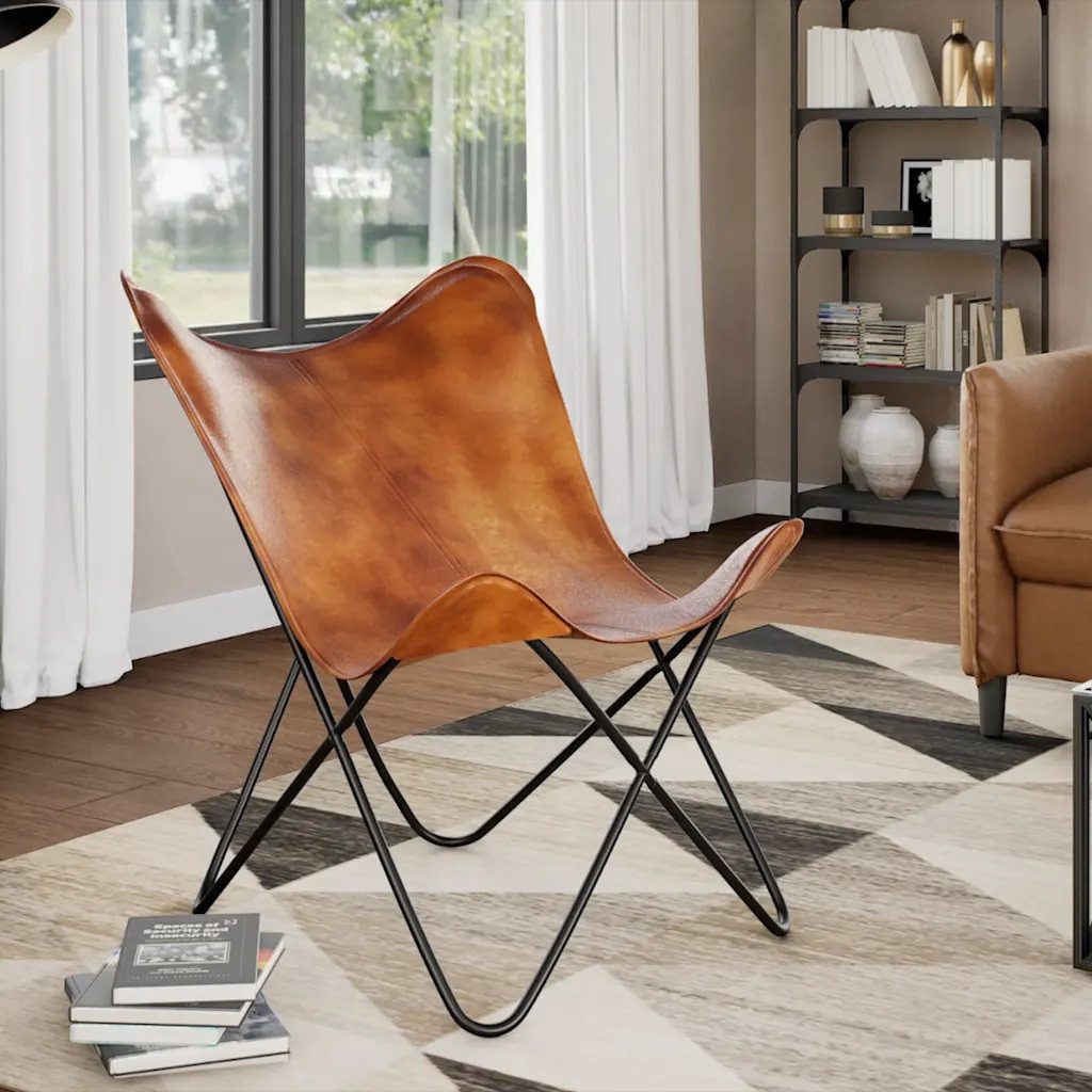vidaXL Sessel Butterfly-Sessel Braun Echtleder
