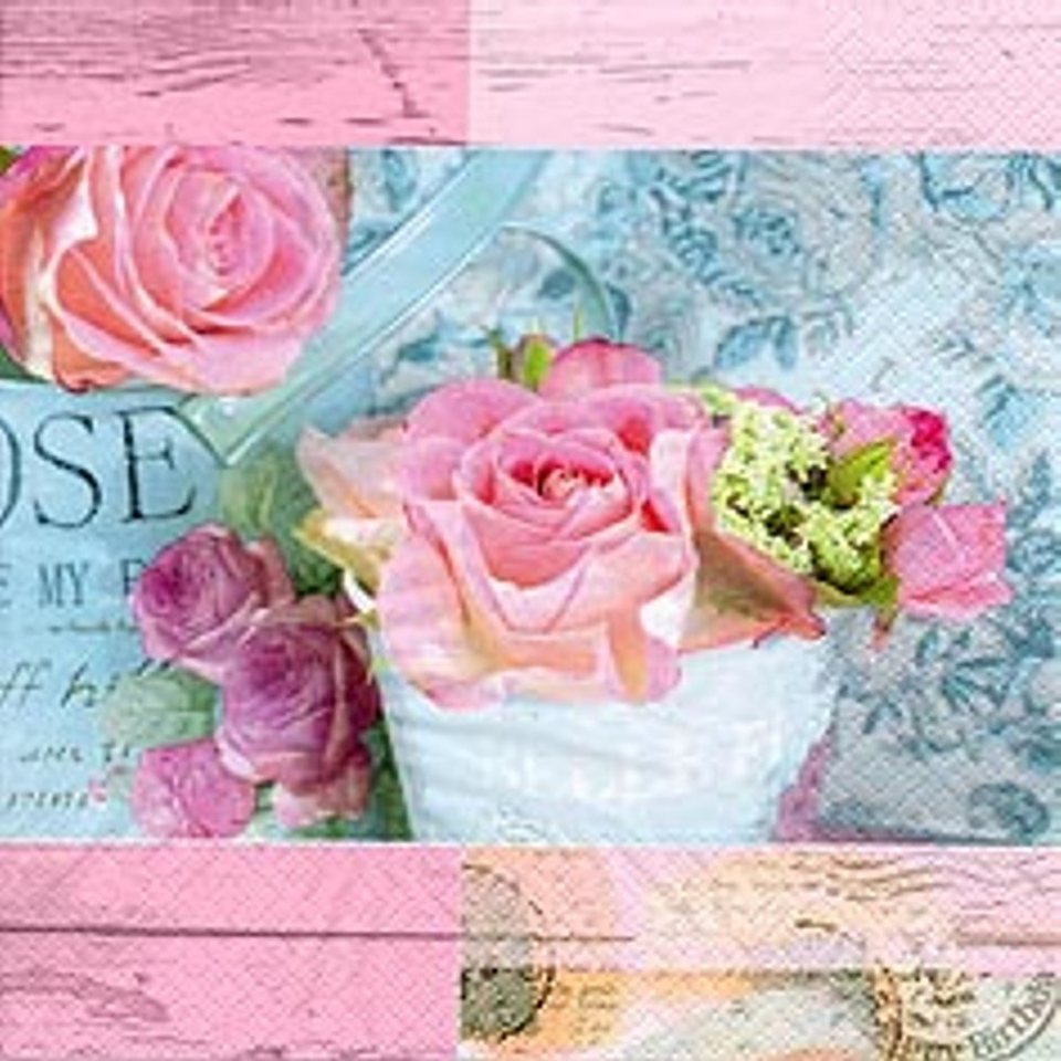 Linoows Papierserviette 20 Servietten Pariser Rosen Rosengruß In