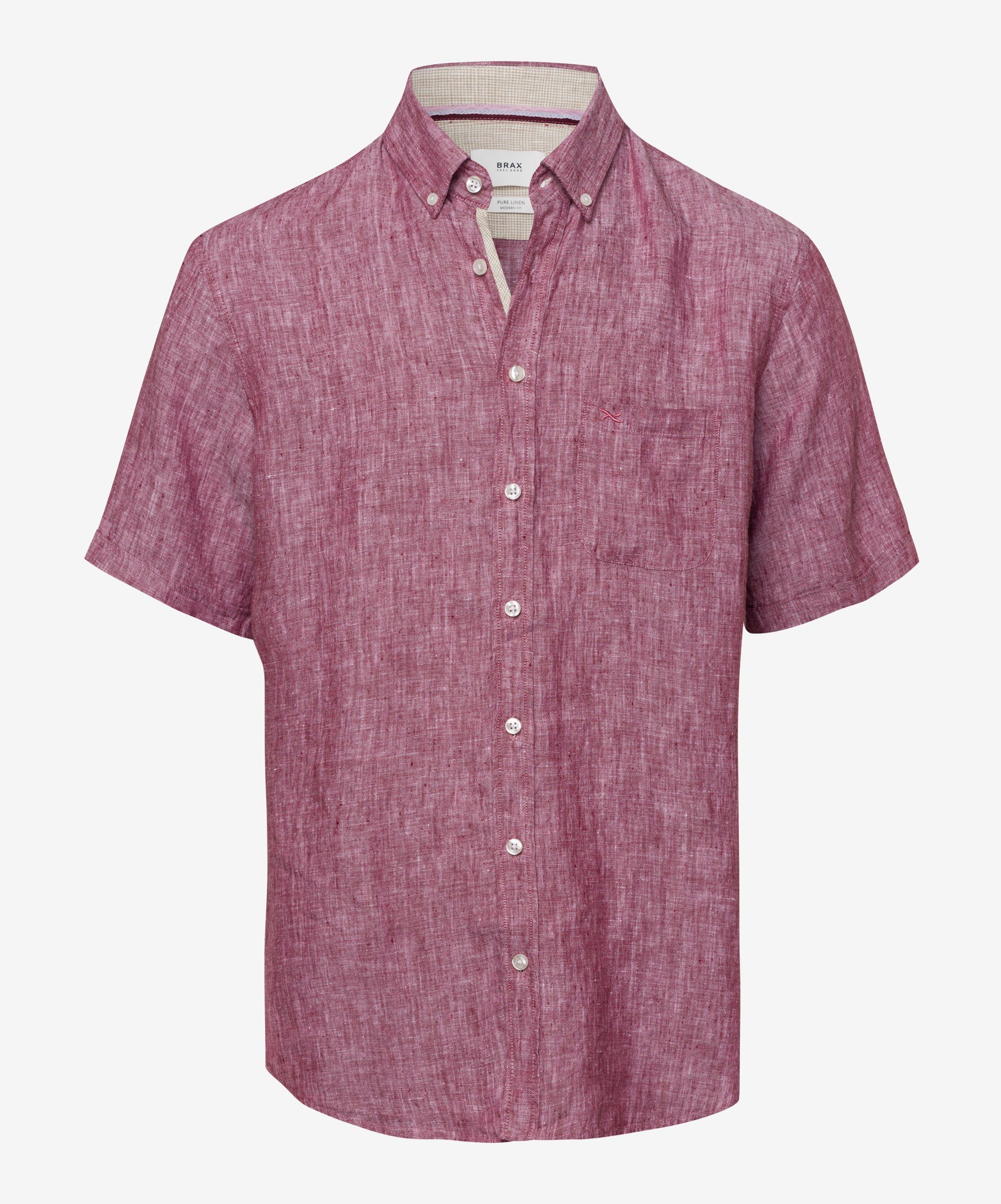 Brax Kurzarmhemd Brax Leinen Hemd Dan Rot Modern Fit Kurzarm