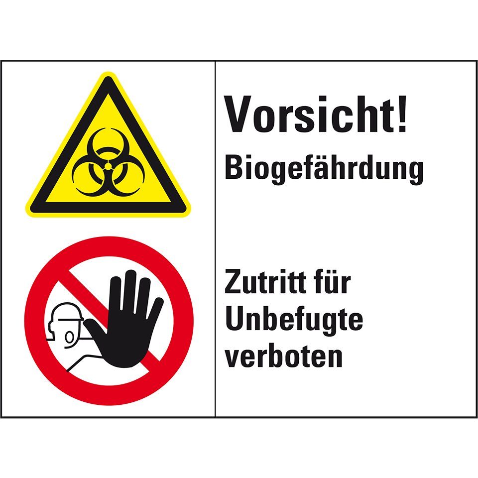 König Werbeanlagen Hinweisschild Schild mit Symbolen Vorsicht! Biogefährdung..., ASR/ISO, Folie