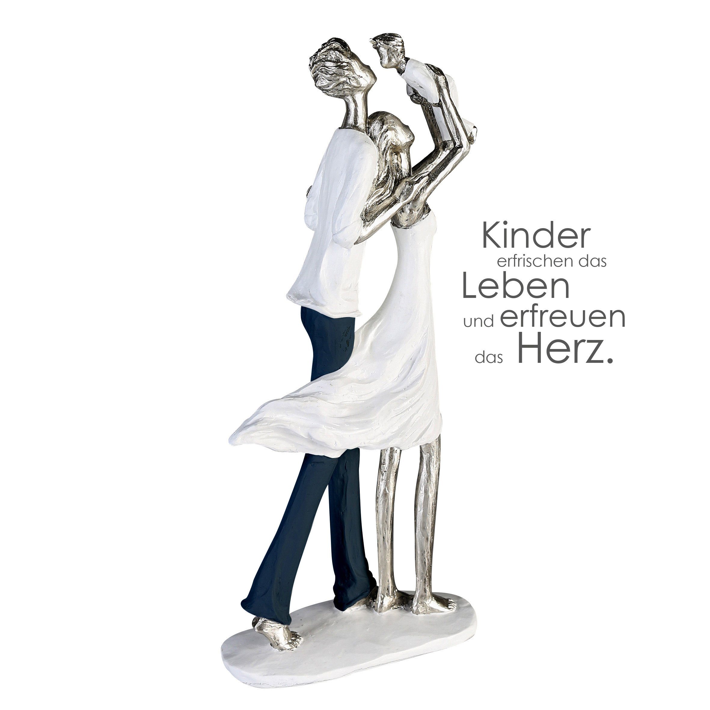 Gilde Dekofigur Gilde Skulptur Elternglück Silber Weiß H 35cm X B