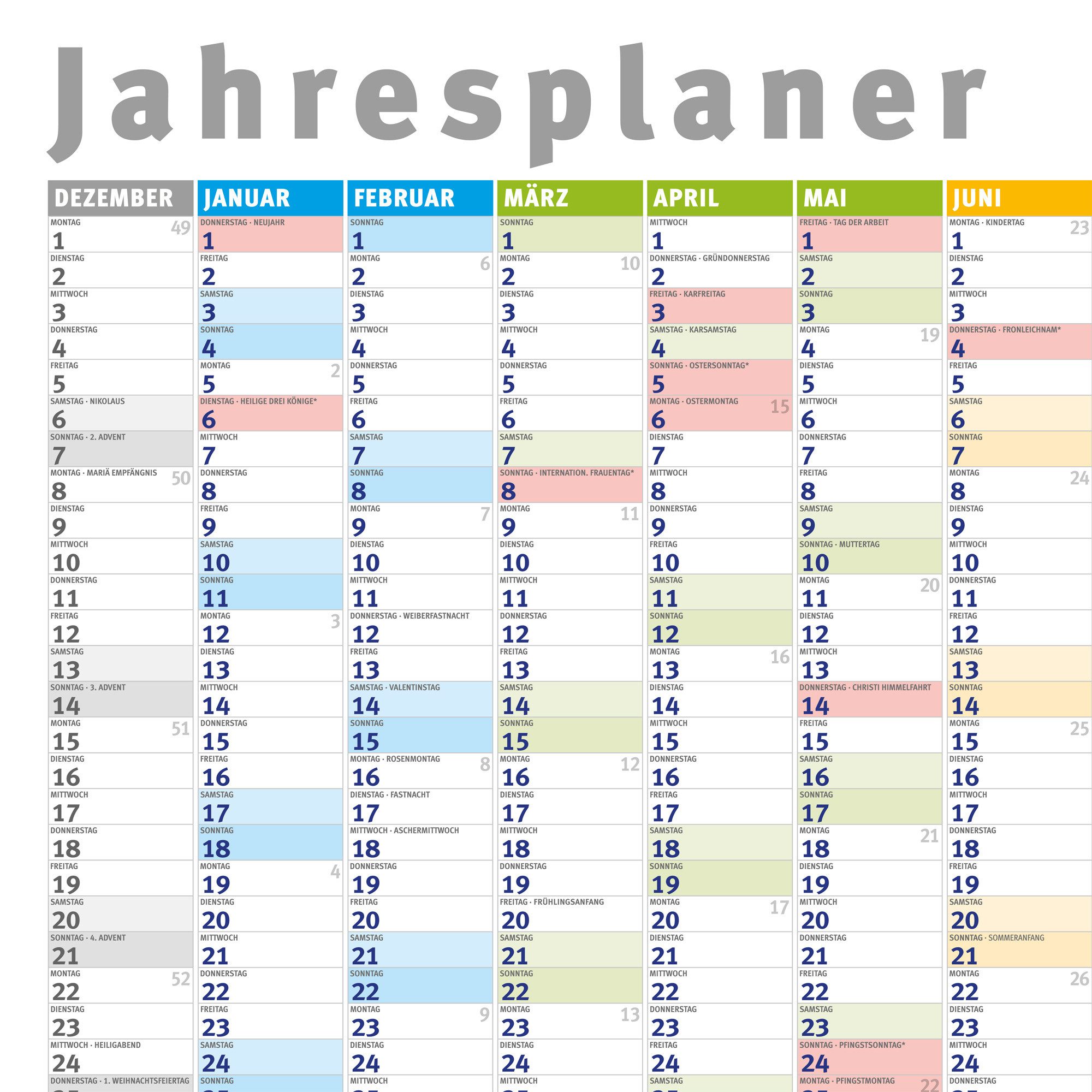 Poster Jahresplaner 2026 - Wandplaner Kalender Poster Druck - Grösse 91 ...