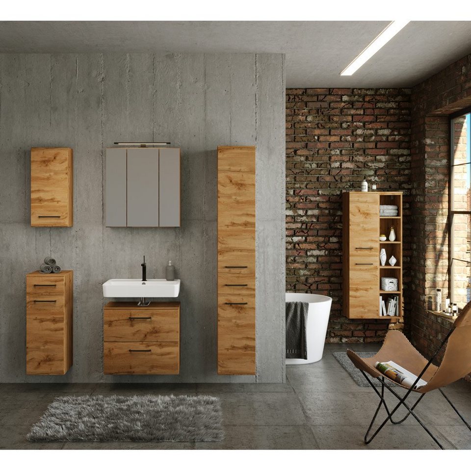 Lomadox Badmöbel Set Morisson 03 6 St Eiche Industrial Style 60 Cm