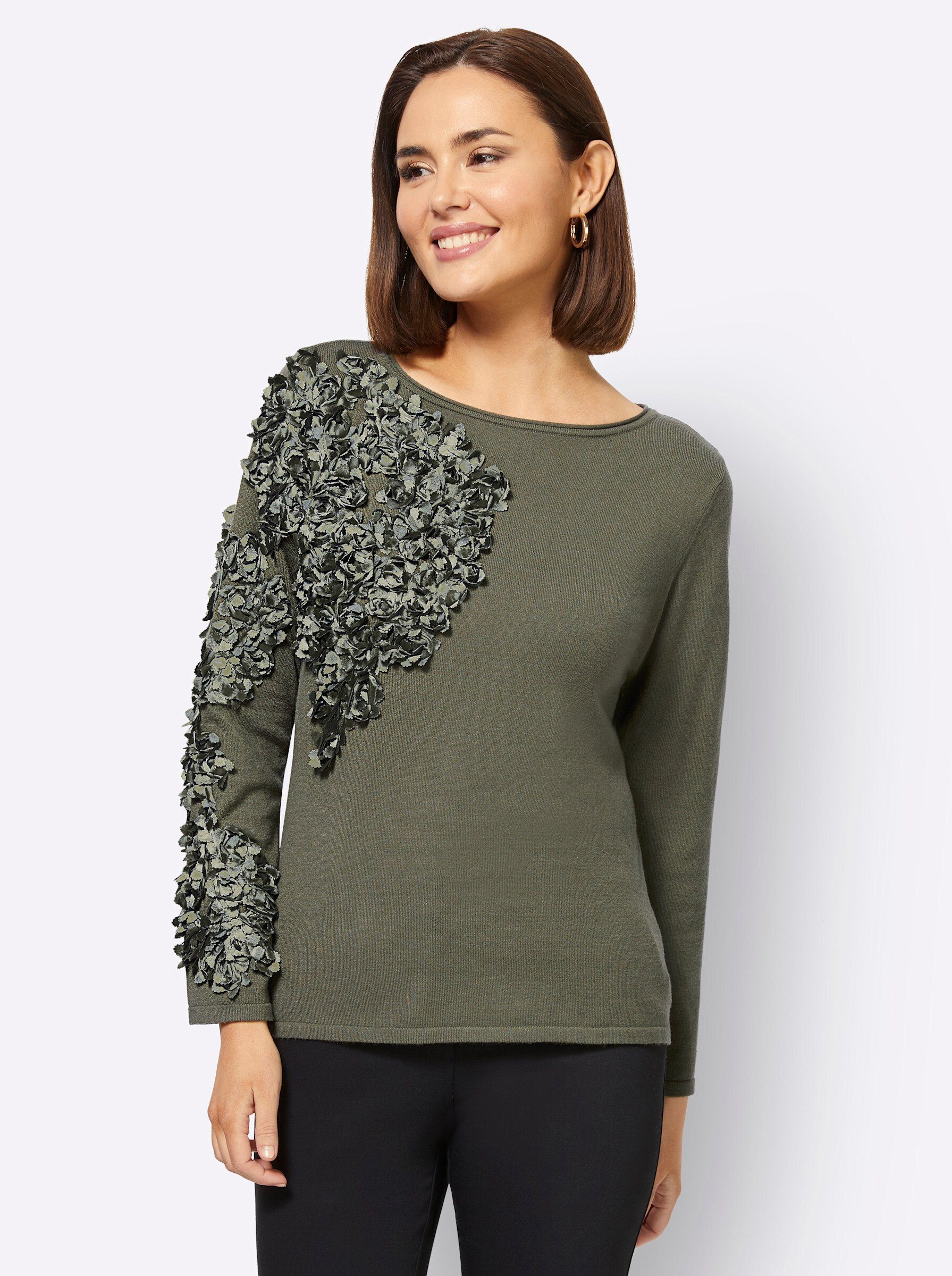 Creation L Strickpullover Langarm Pullover Hübsche Applikation