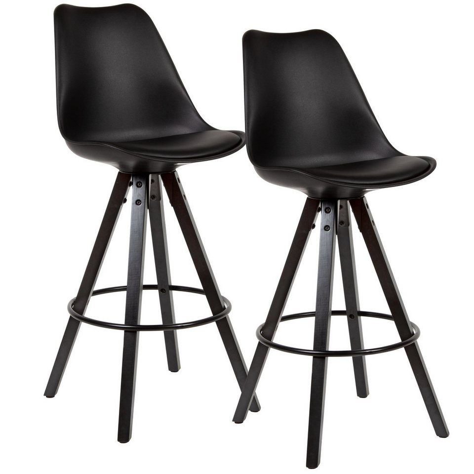 Furnicato Barhocker 2er Set Schwarz Kunstleder Massivholz Design