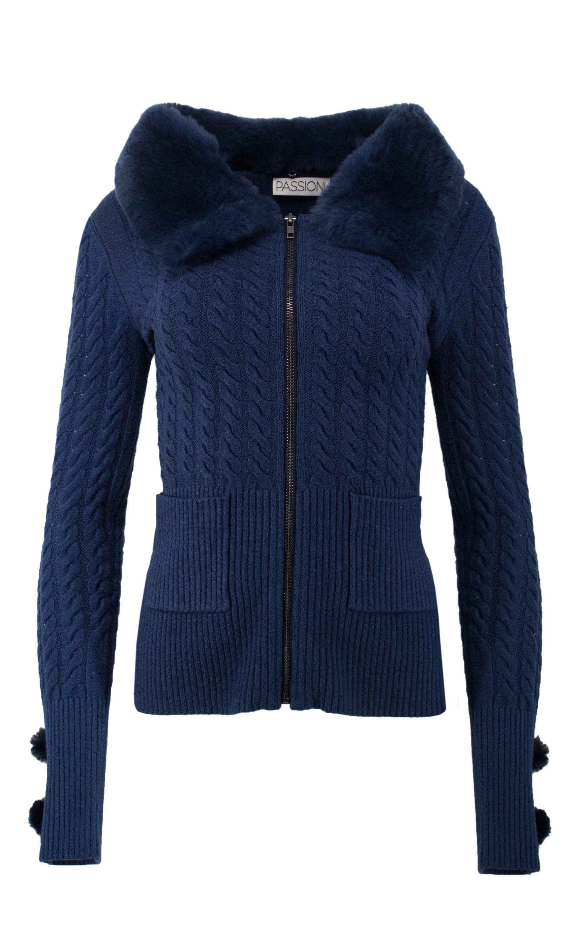 Passioni Cardigan In Marineblau Mit Warmem Kragen Und Reißverschluss