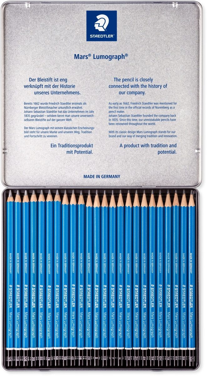 STAEDTLER Bleistift Bleistift Mars Lumograph Härte sortiert Metalletui VE=24 Stück, Druckbleistift