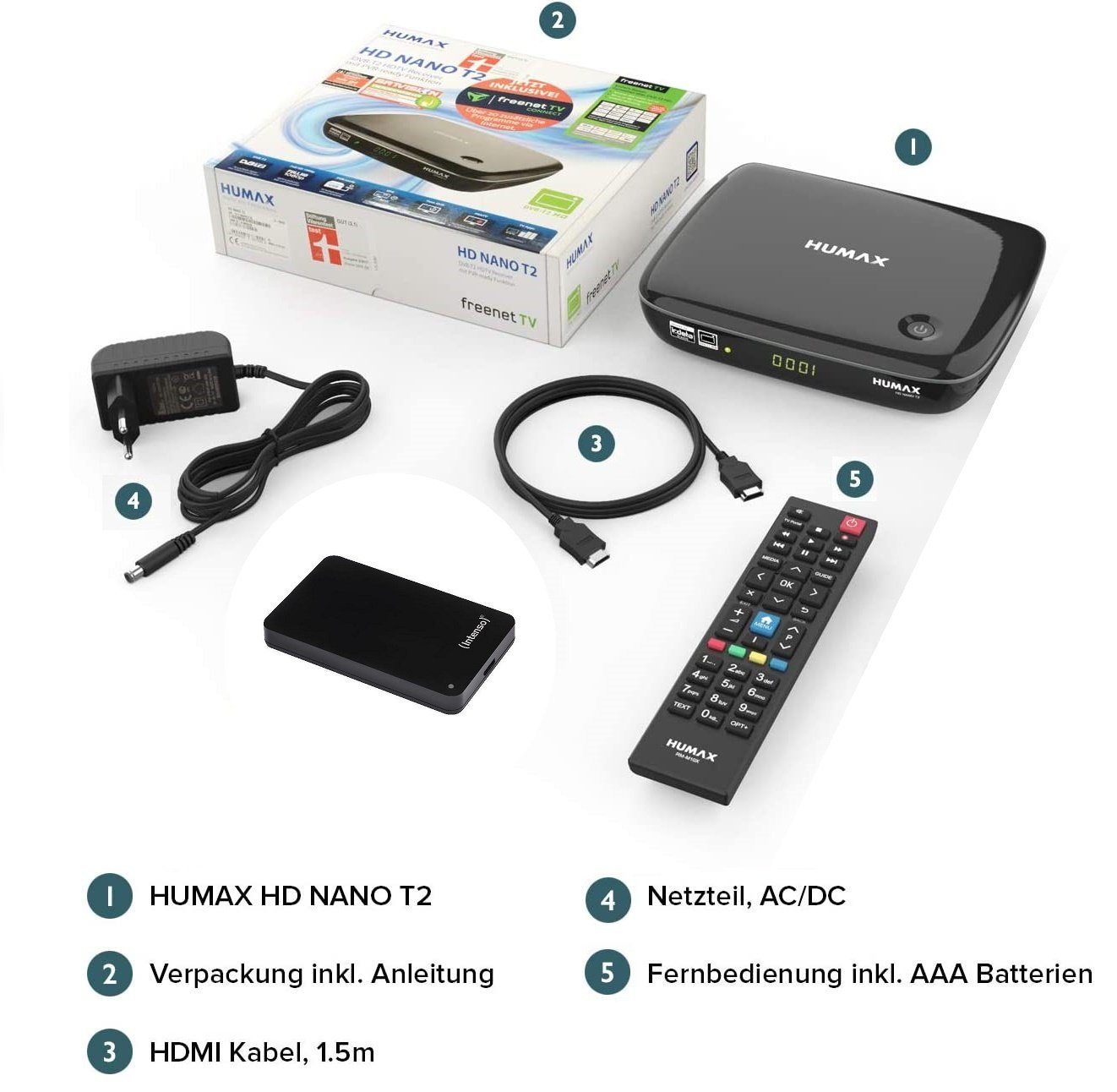 Humax Humax HD NANO T2 HD-Receiver Set mit 1 TB Festplatte (DVB-T2/T ...