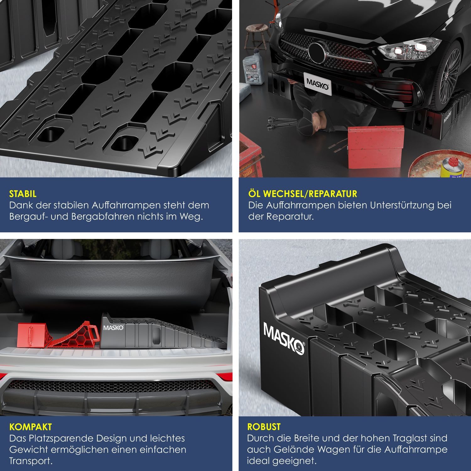 MASKO Auffahrrampe, 2er Set Auffahrkeile bis 7 t Traglast KFZ-Rampe mit ...