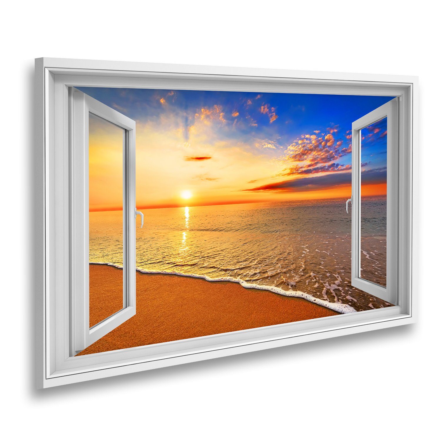 islandburner Leinwandbild Fensterblick Wunderschöner tropischer Sonnenaufgang am Strand Sagenhaf