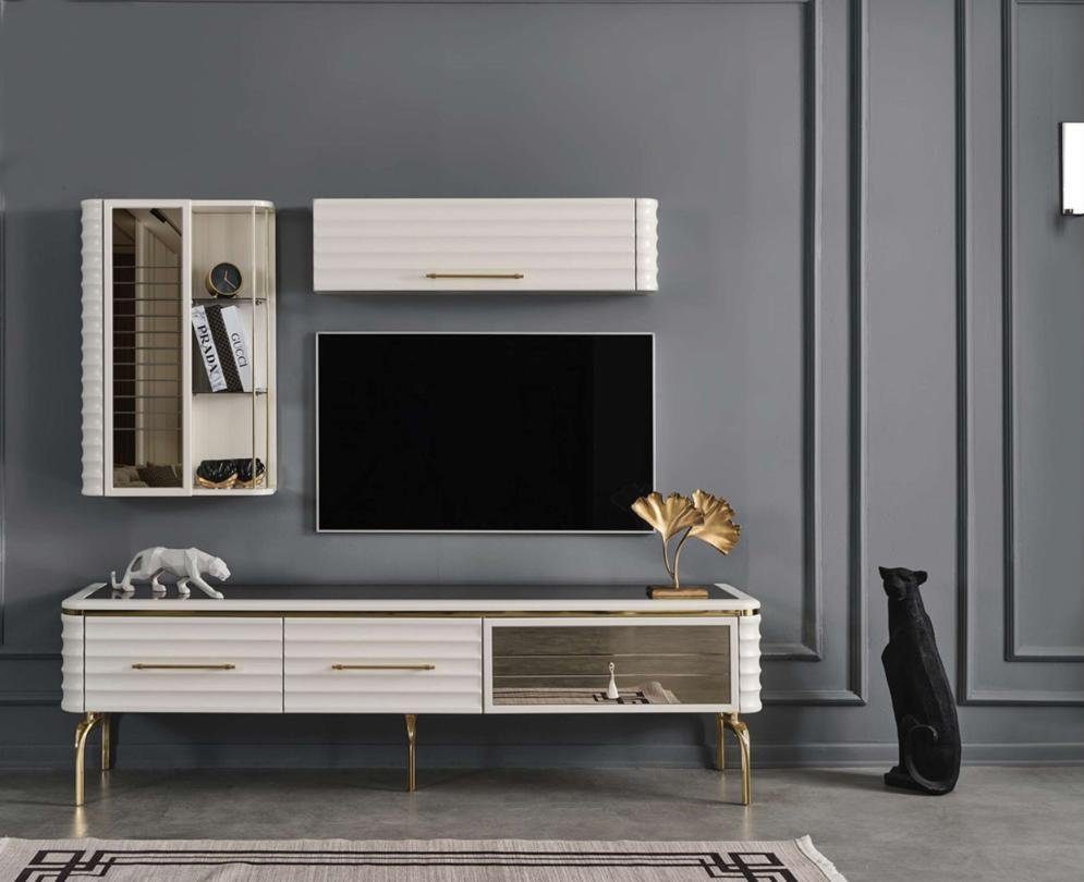Jvmoebel Wohnzimmer Set Weiße Wohnwand Tv Schrank Luxus 2x Wandschränke