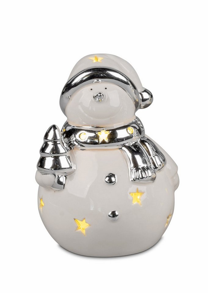 Formano Led Dekofigur Schneemann Weiss Silber Mit Led Licht Und Timer