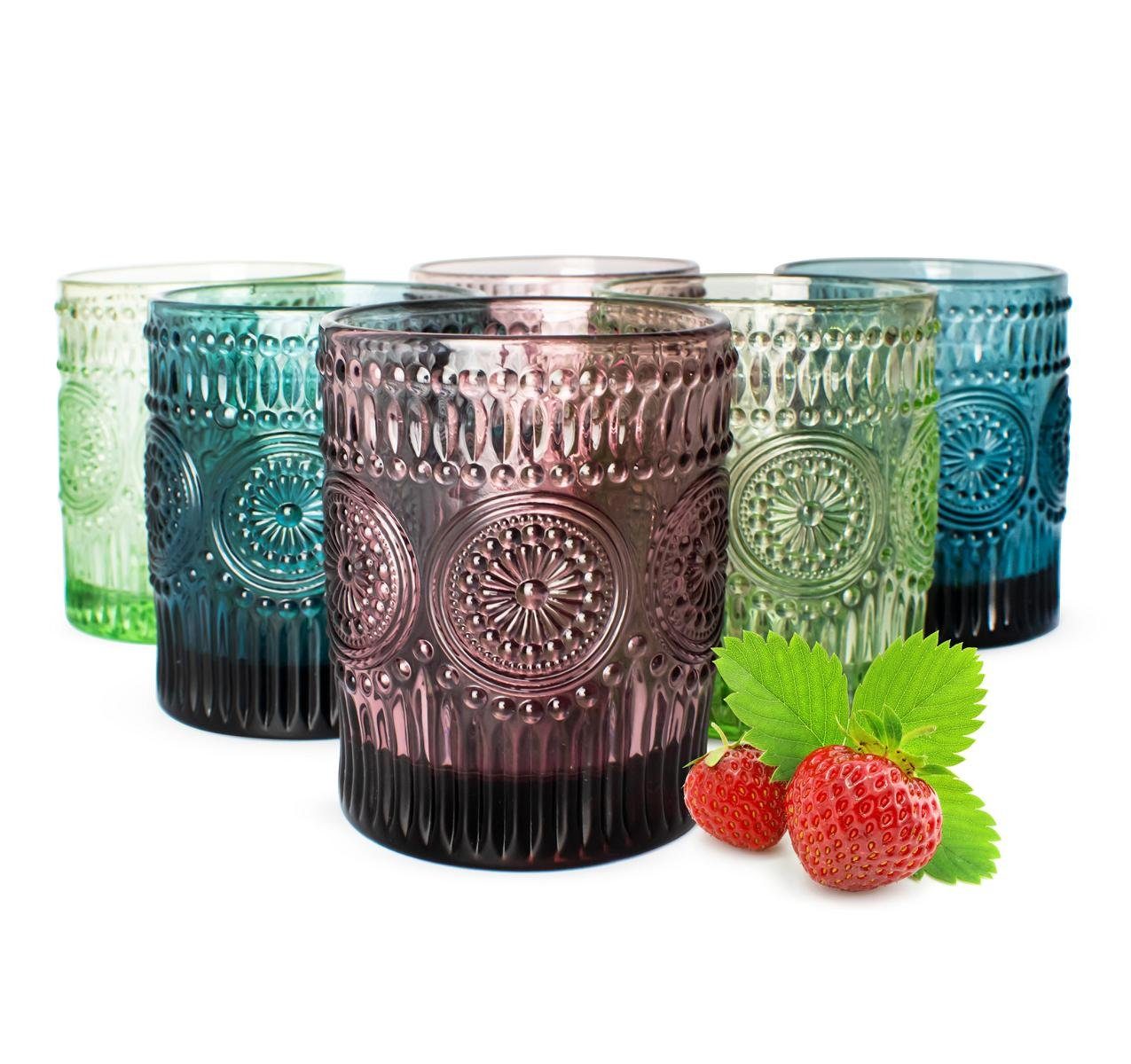 Sendez Tumbler Glas 6 Bunte Trinkgläser 320ml Wassergläser Saftgläser