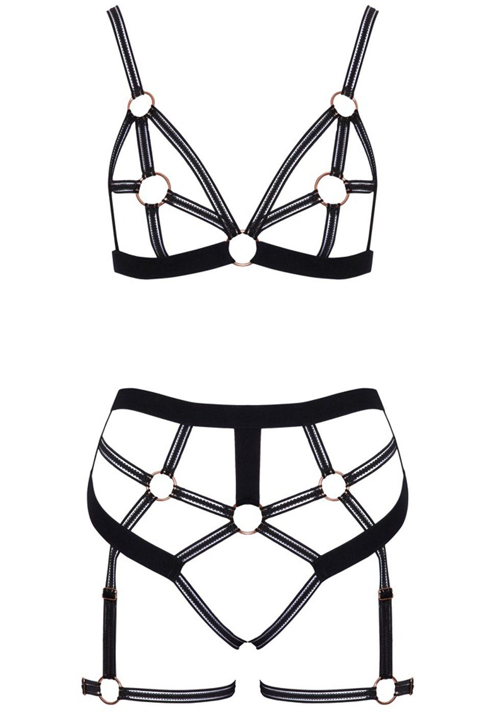 Cottelli Collection Set: Bügelloser BH Riemen BH und Ouvert-Slip - schwarz