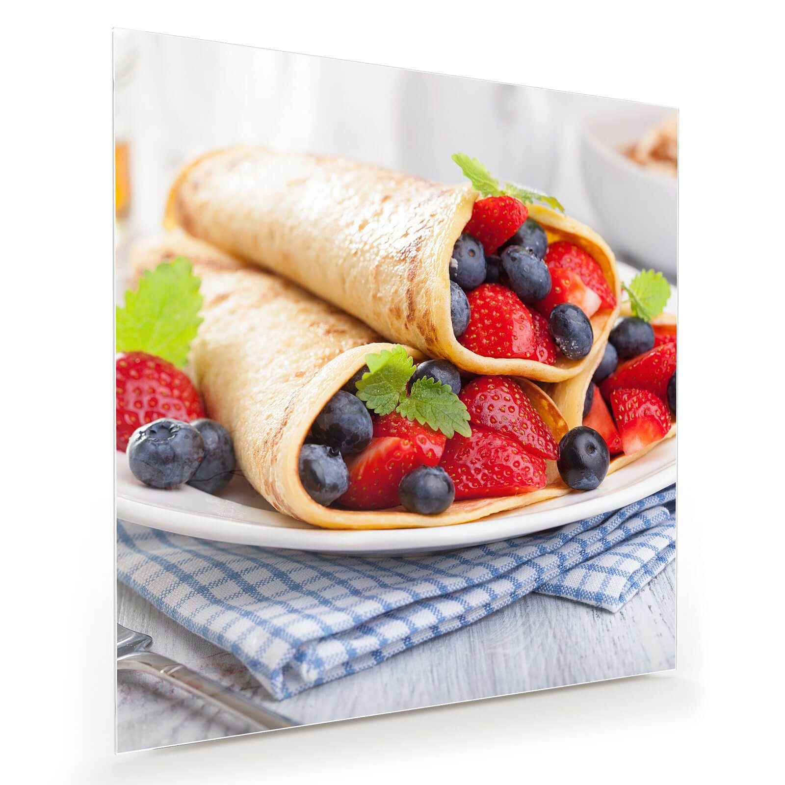 Primedeco Glasbild Wandbild Quadratisch Pfannkuchen Mit Beeren Mit