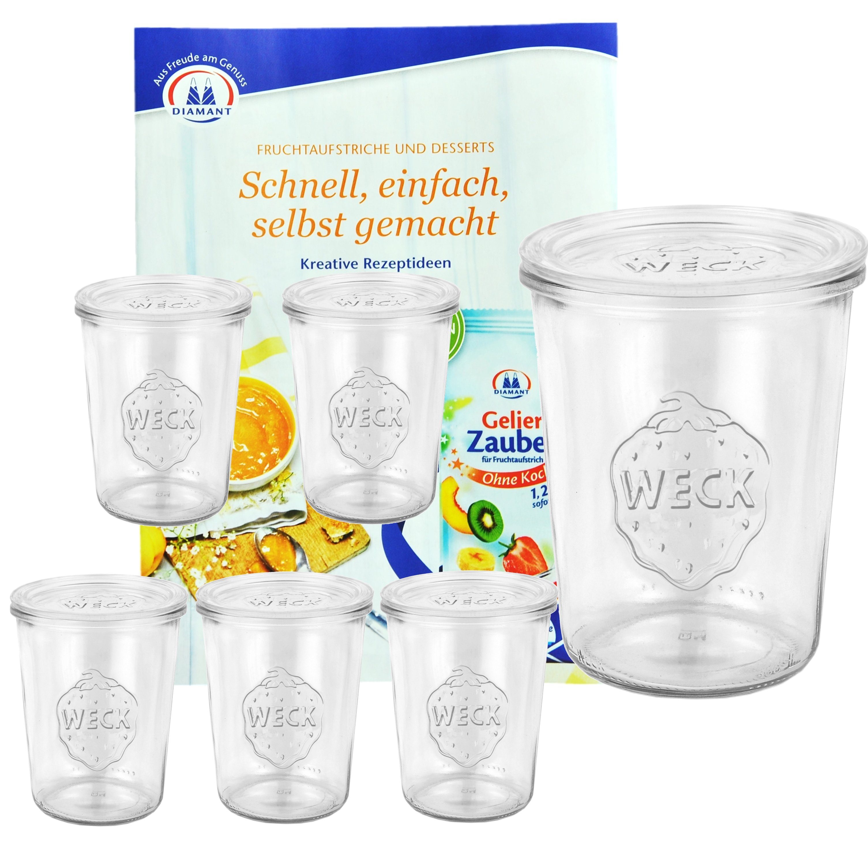 MamboCat Einmachglas 6er Set Weck Gläser 850ml, 3/4L Sturzgläser mit 6 Glasdeckeln, Glas ...