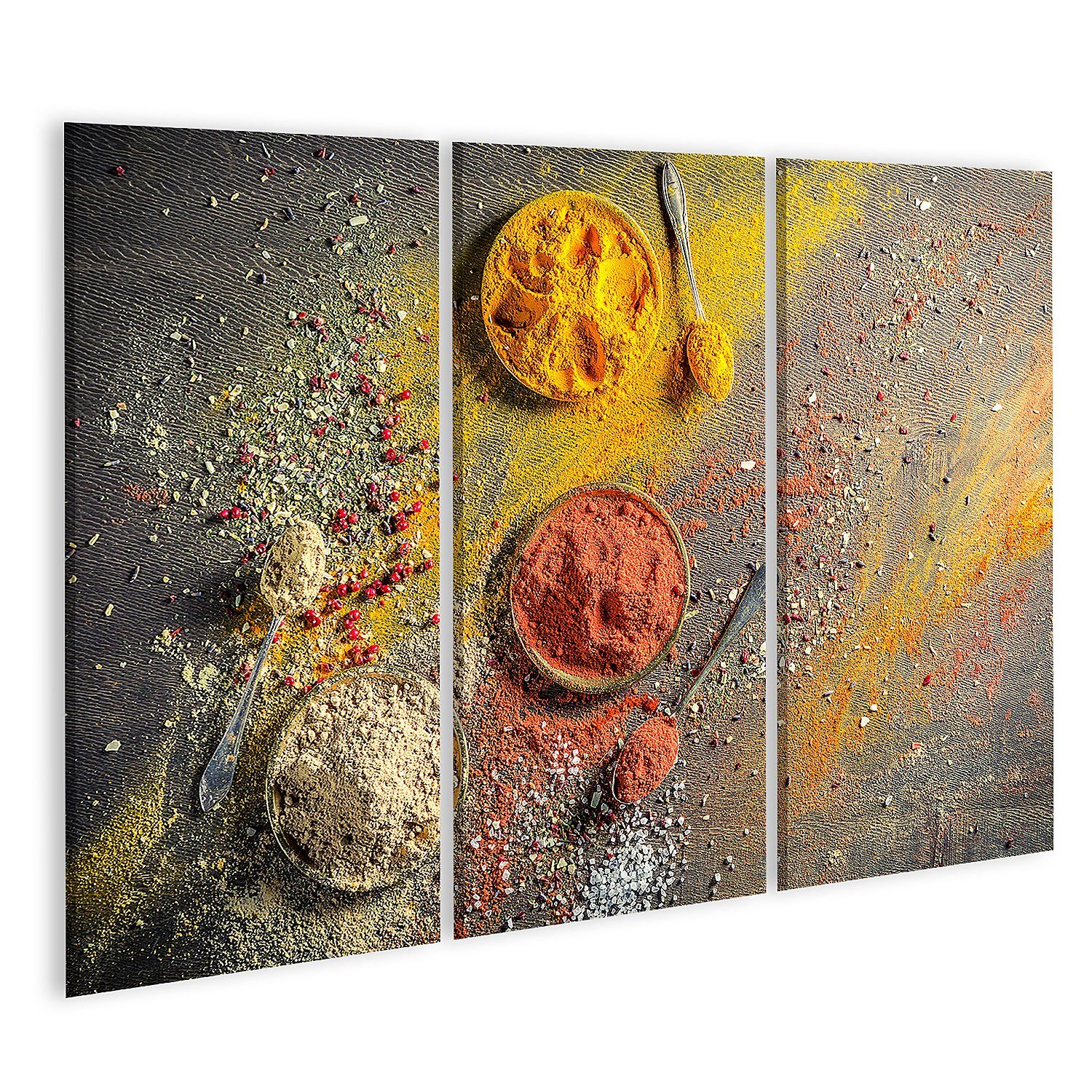 islandburner Leinwandbild »Bild auf Leinwand Vivid Gewürze und Kräuter auf alten Tisch Wandbild ...