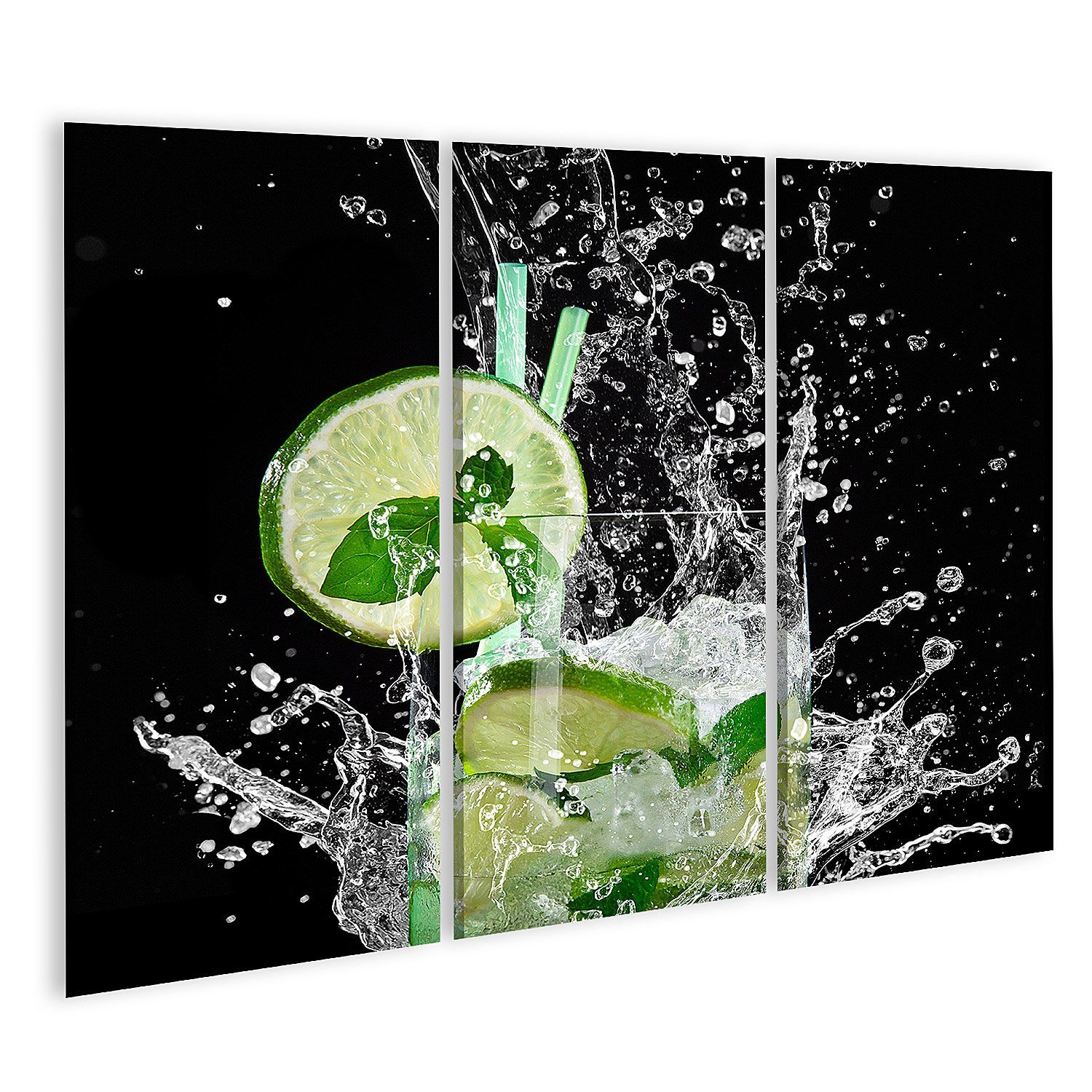 islandburner Leinwandbild Bild auf Leinwand Mojito Cocktail über Schwarz Wandbild Poster Kunstdr