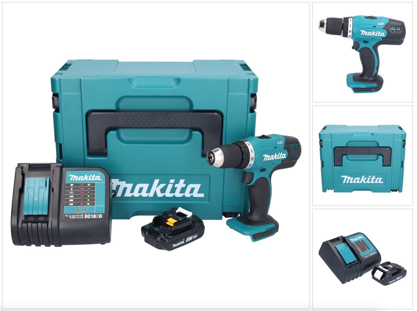 Makita Säulenbohrmaschine DDF 453 SY1J Akku Bohrschrauber 18 V 42 Nm + 1x Akku 1,5 Ah + Ladeger