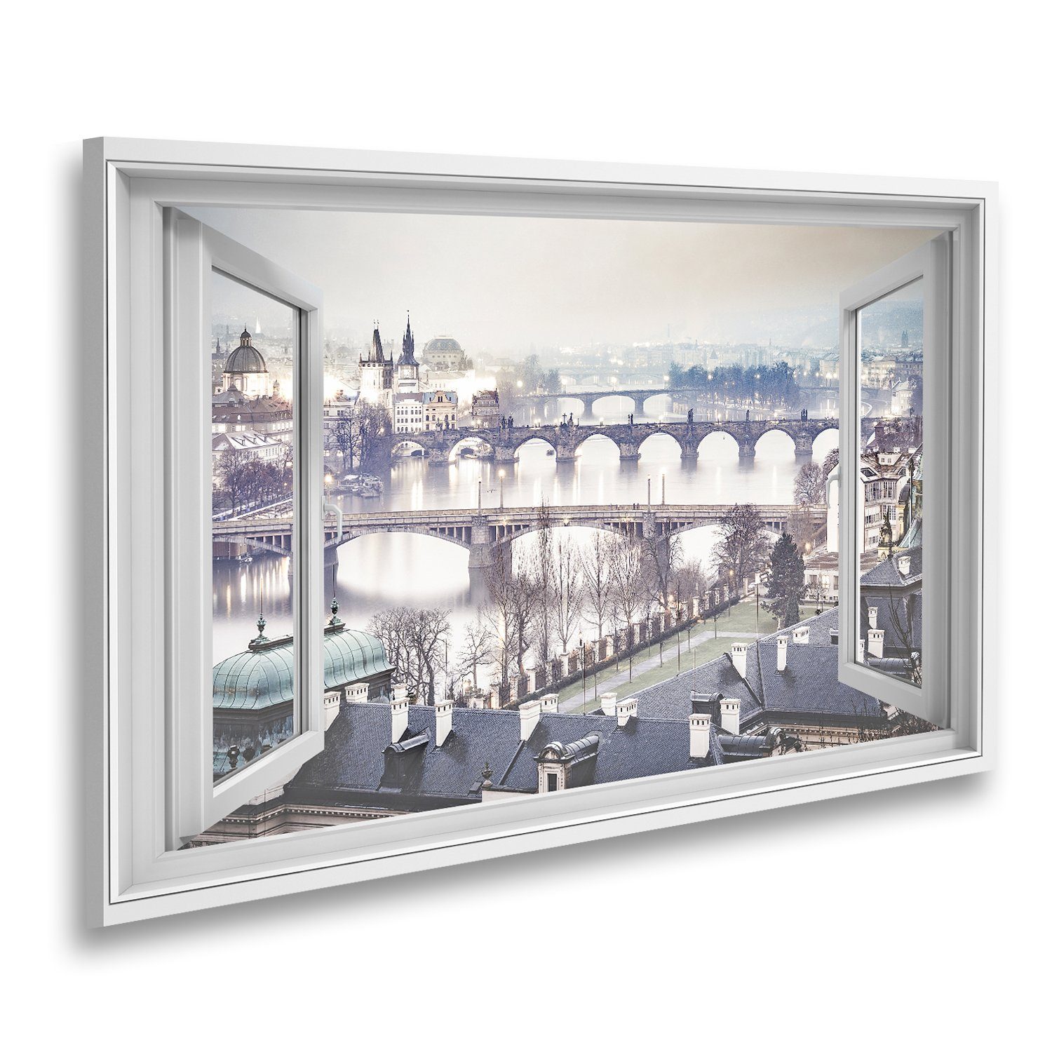 islandburner Leinwandbild Fensterblick Prag und die Moldau aus romantischer Sicht von Letna Hill