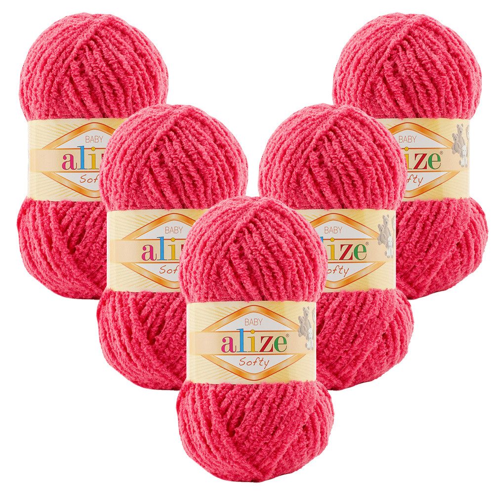 Alize 5 x ALIZE Softy 798 Bougainvillea Häkelwolle, 230 m, Chenillegarn,Babywolle,flauschig