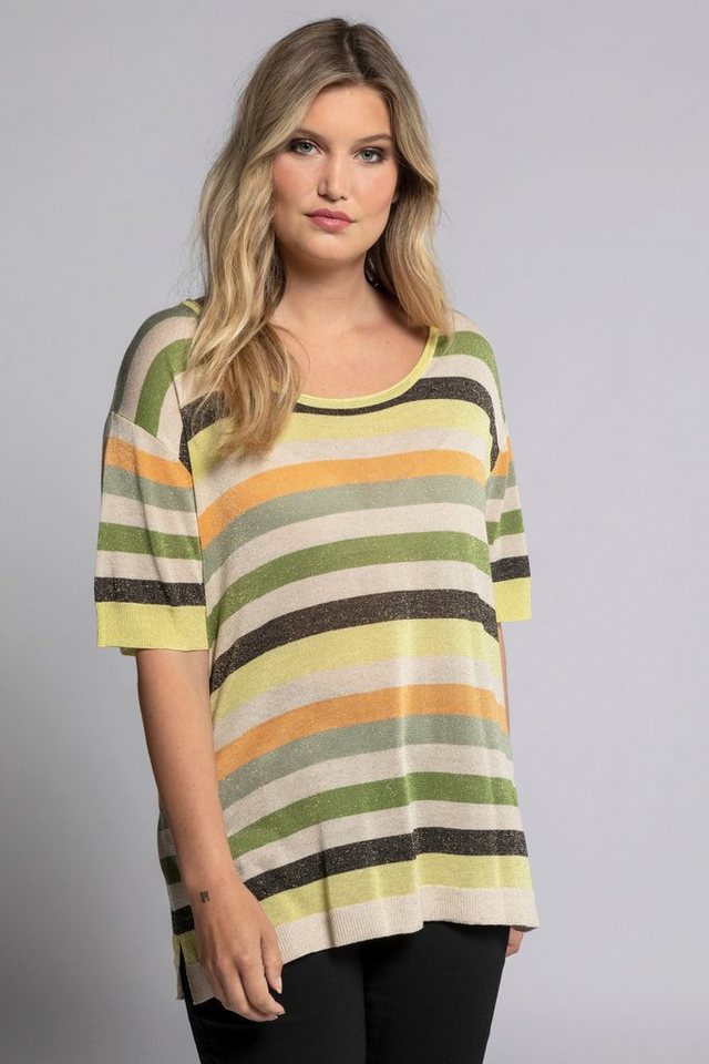 Ulla Popken Strickpullover Pullover Streifen Glitter Rundhals Halbarm