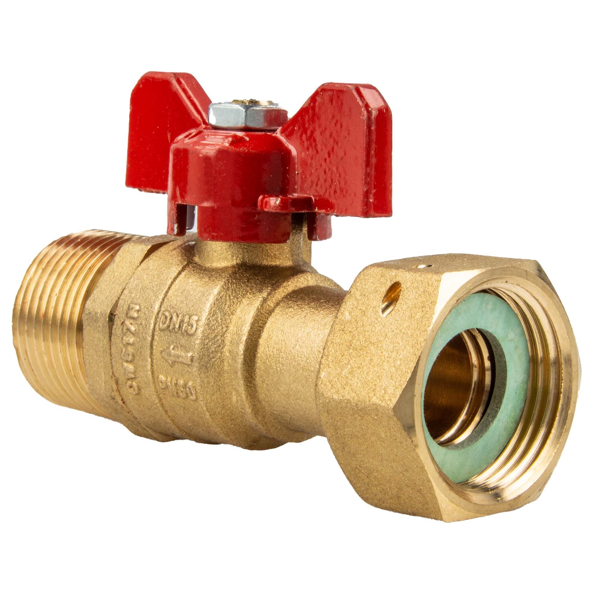 tecuro Kugelhahn ÜWM x AG - Flügelgriff rot, Messing blank