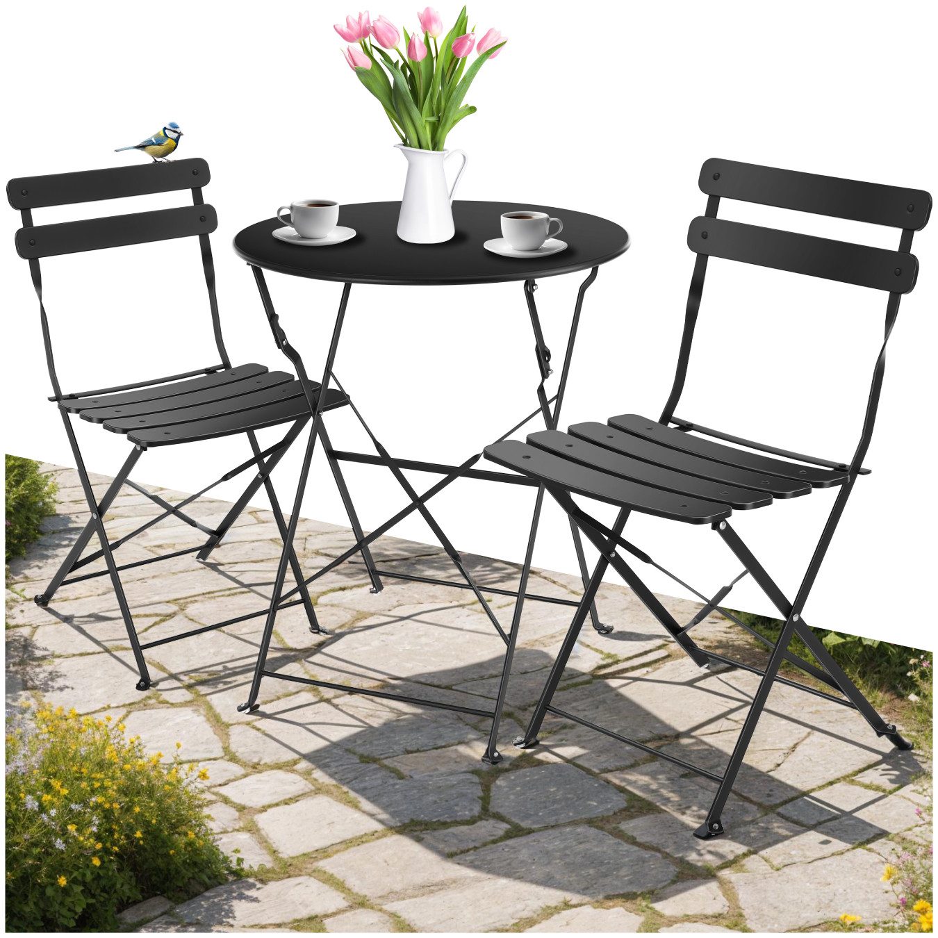tectake Essgruppe Bistrotisch Set, (Set, 3-tlg), Gartenmöbel-Sets, mit ...