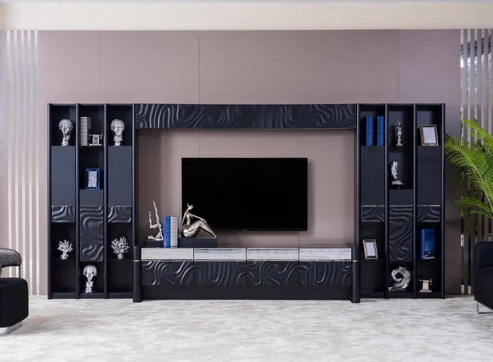 Jvmoebel Wohnwand Wohnwänd Tv Wand Holz Modern Stil Regal Wohnzimmer