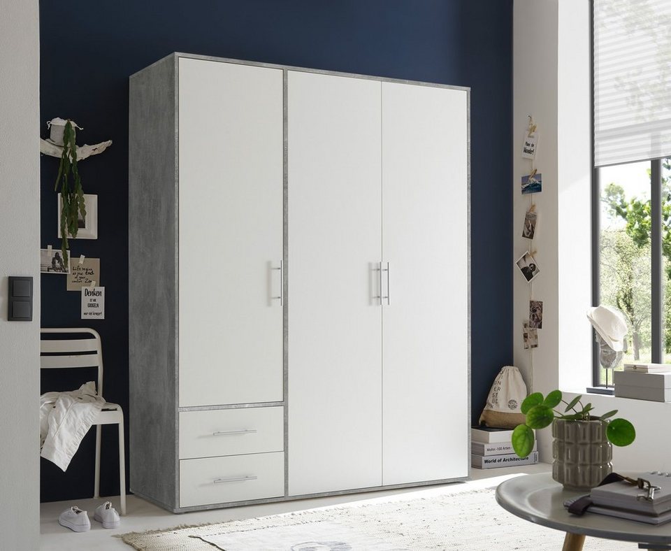 Möbelando Kleiderschrank Valencia In Beton Optik Weiß Mit 2