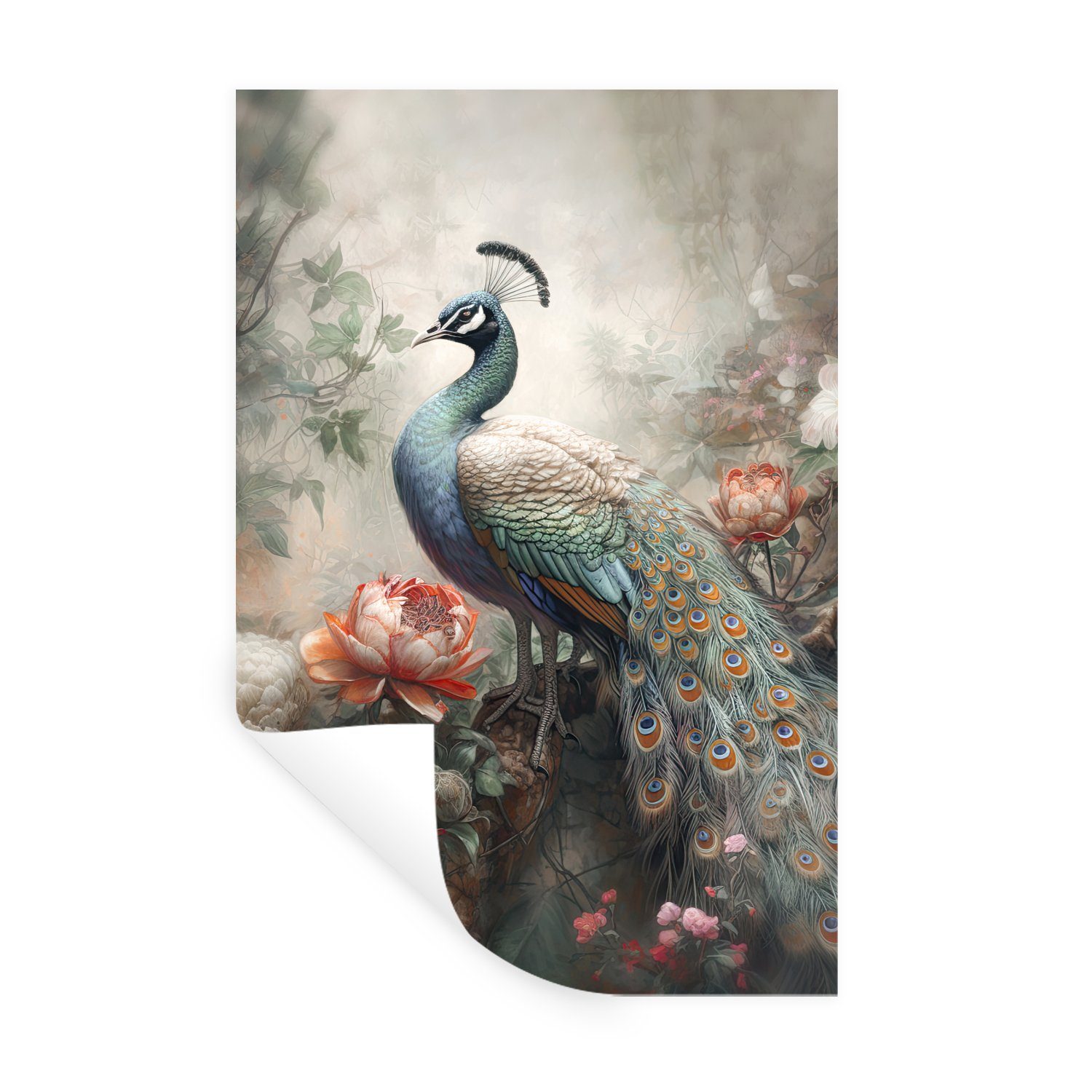 Muchowow Wandsticker Pfau Pfauenfedern Vogel Dschungel Blumen